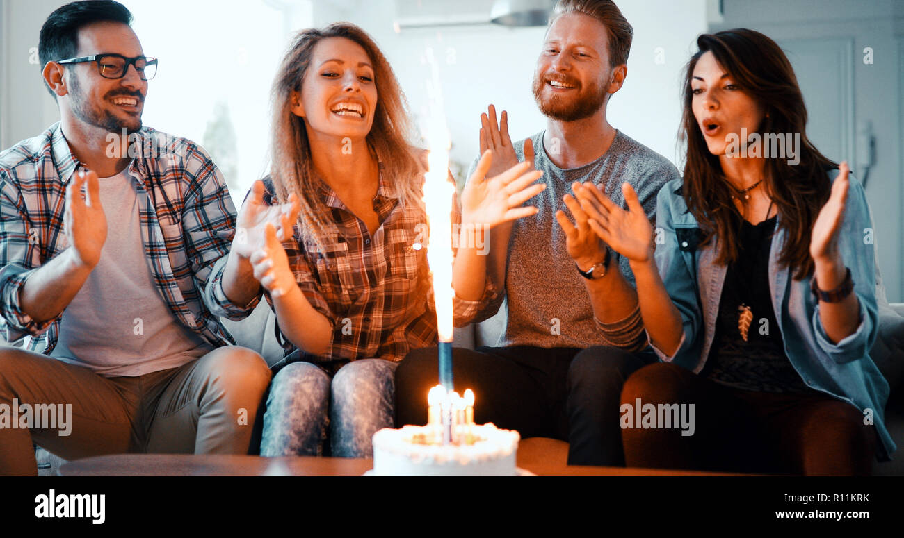 Group friends enjoying birthday hi-res stock photography and images - Alamy