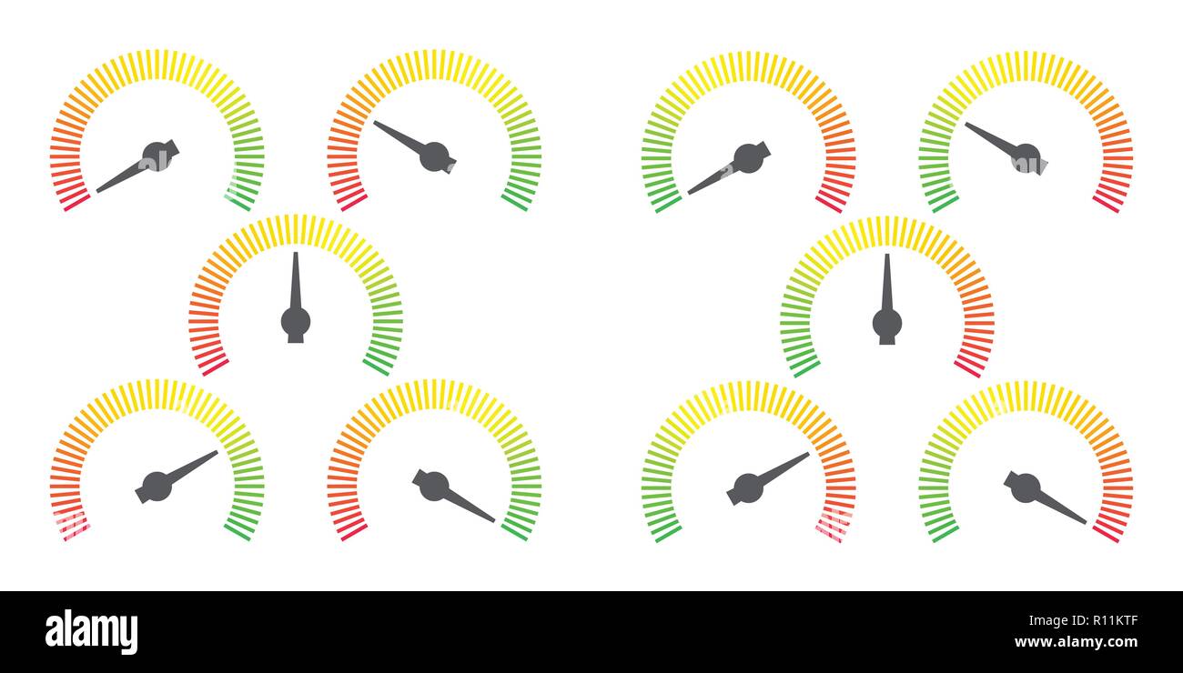 Meter signs infographic gauge element from red to green and green to ...
