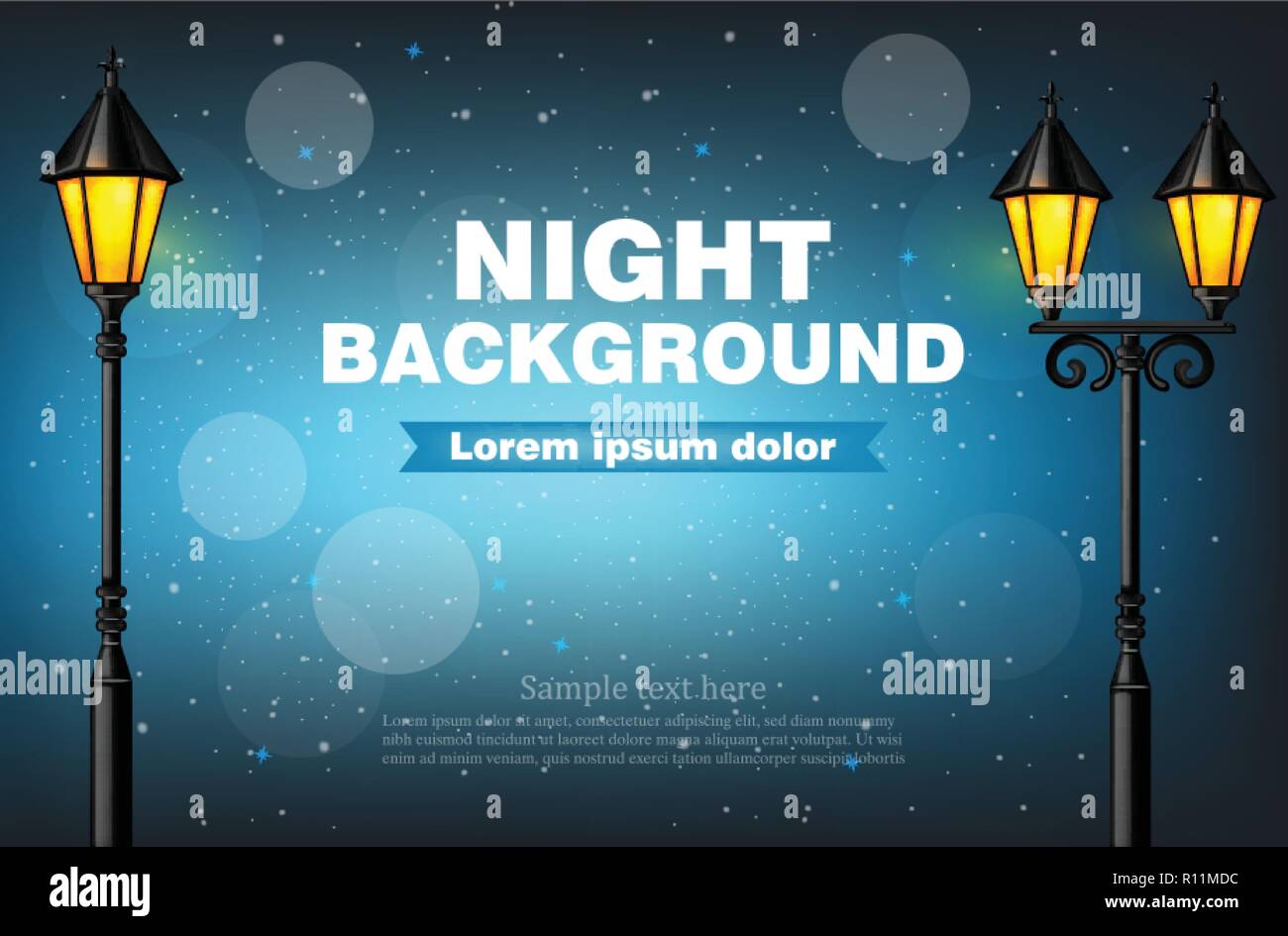 Night background lamps Vector realistic. 3d illustration bokeh effect ...