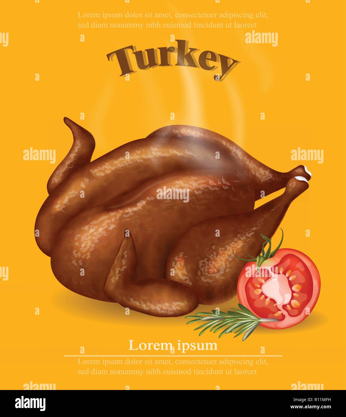 Roasted turkey isolated Vector. Fresh steaming hot meal realistic 3d ...