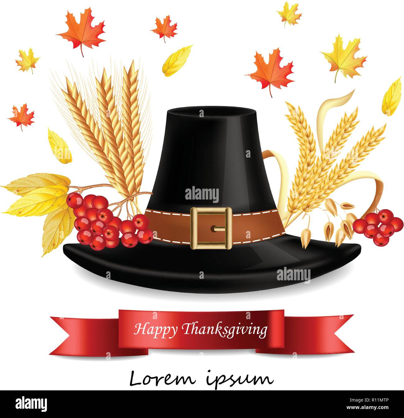 Thanksgiving card with traditional hat Vector realistic. 3d detailed ...