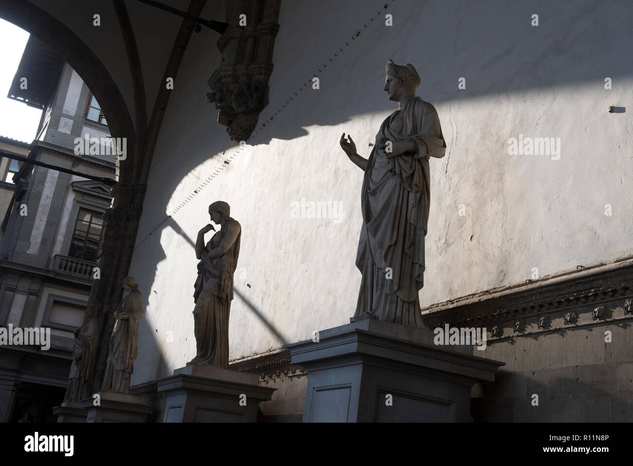 Statues in the Loggia dei Lanzi in the Piazza della Signoria in ...