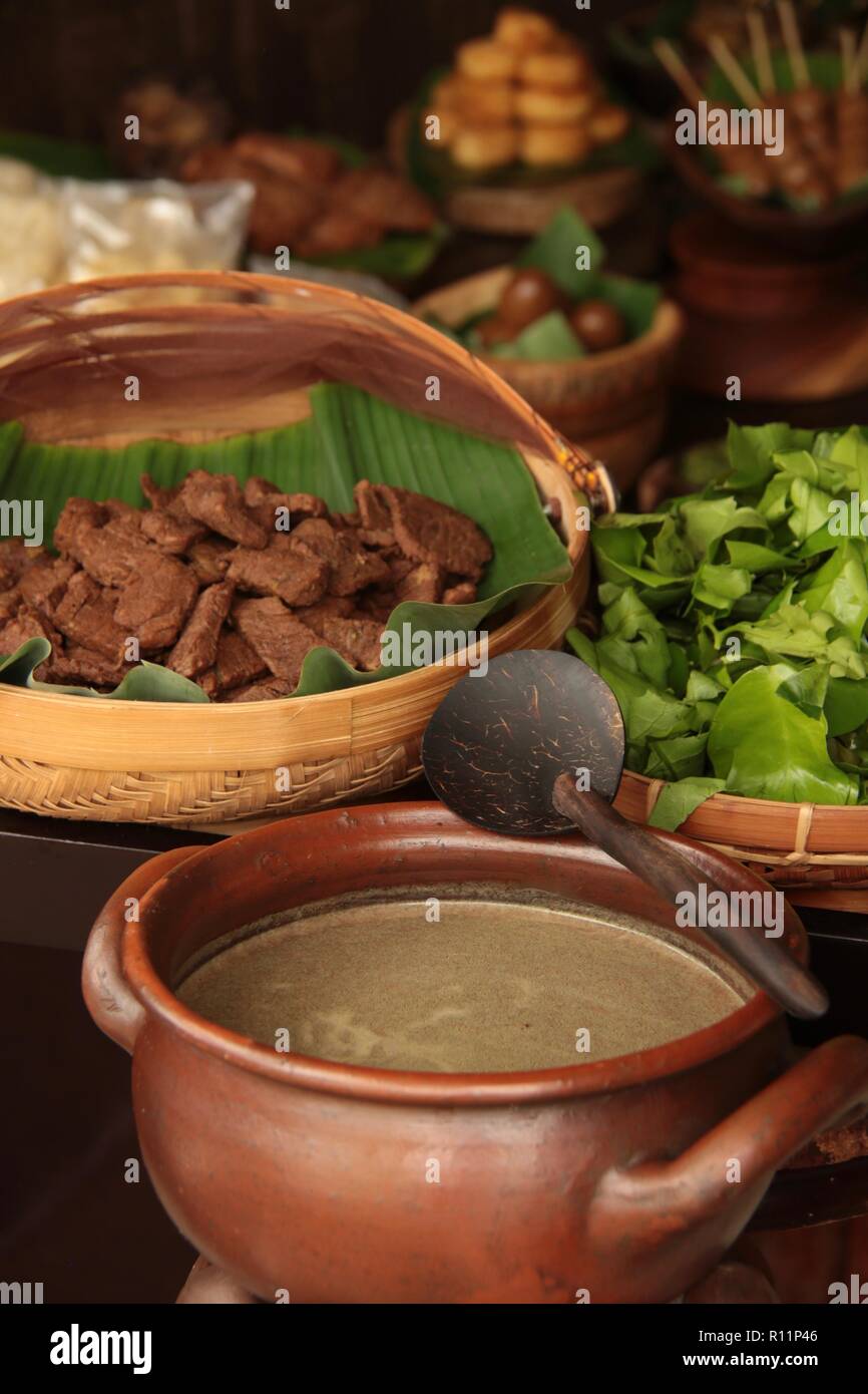 Pindang Kudus. Traditional Javanese soup of beef and melinjo leaves in ...
