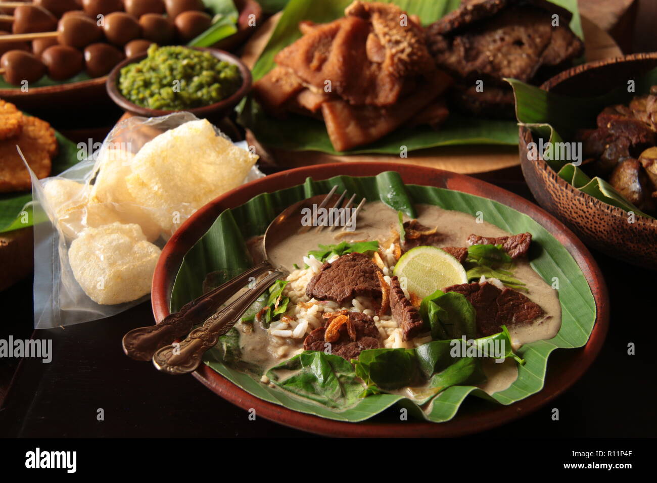 Pindang Kudus. Traditional Javanese soup of beef and melinjo leaves in ...