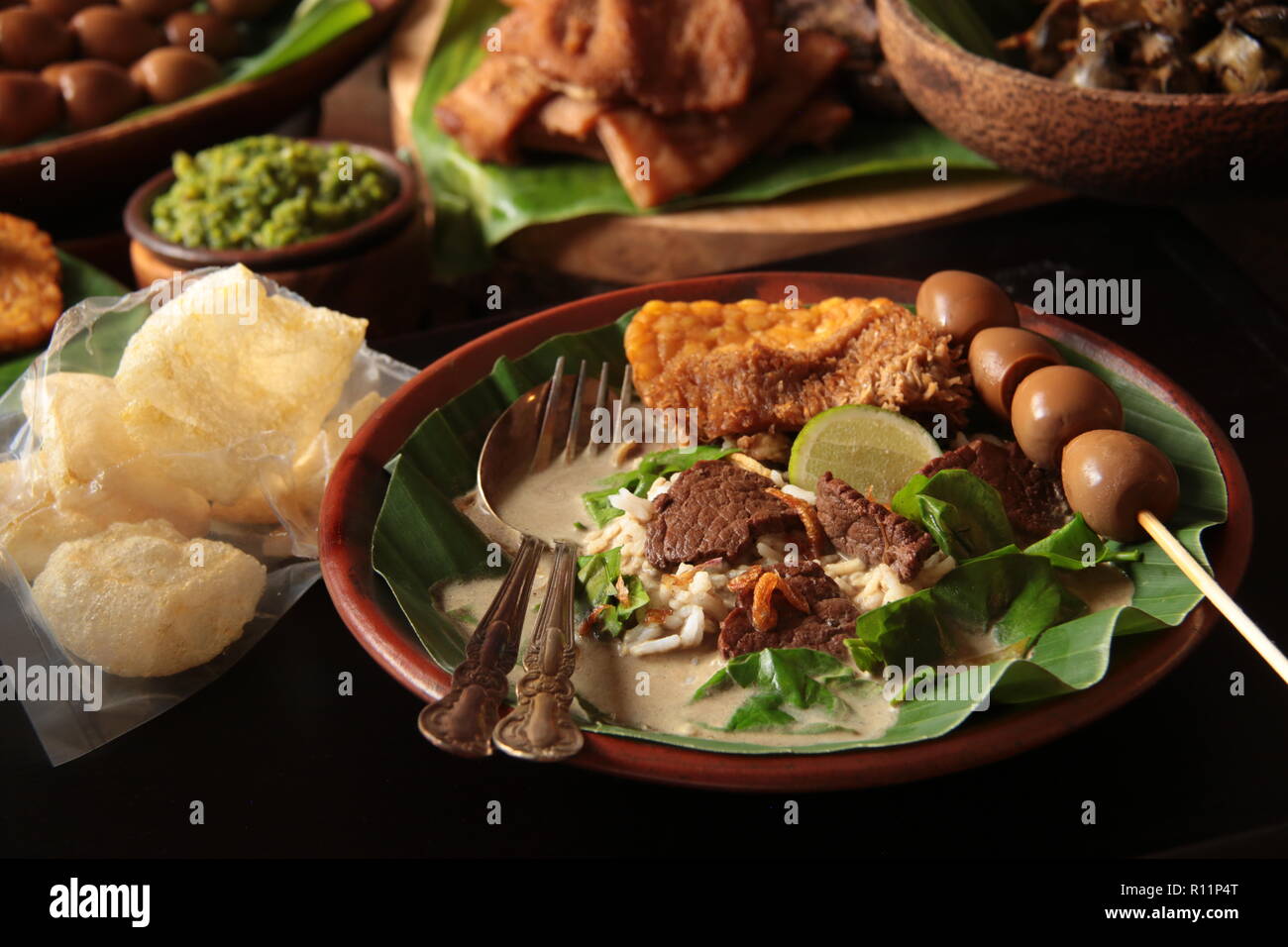 Pindang Kudus. Traditional Javanese soup of beef and melinjo leaves in ...