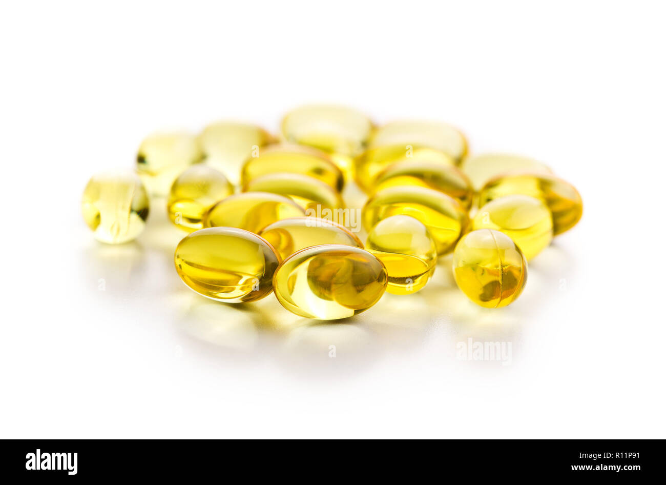 Omega 3 gel capsules isolated on white background Stock Photo - Alamy