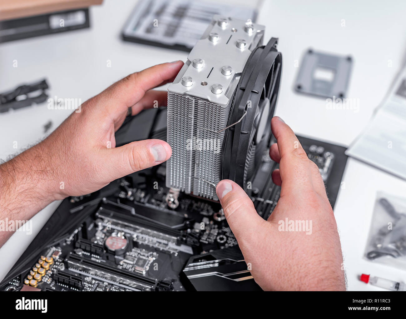 Installing or repair the air cooling system of the PC processor Stock ...