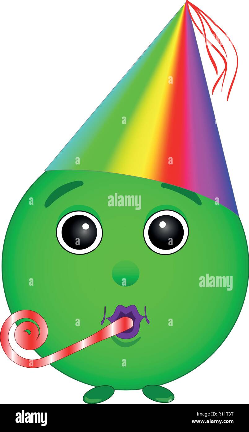 A party hat. Green smiley face .Pipe for the holiday. isolated, white ...