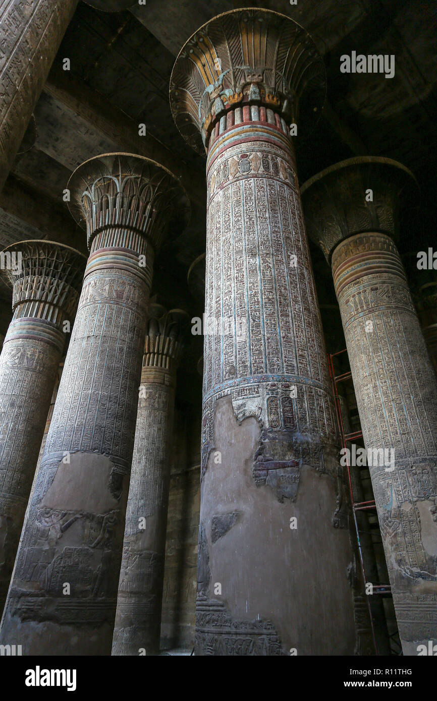 Columns in the Hypostyle Hall at The Temple of Khnum at Esna, Esna City ...