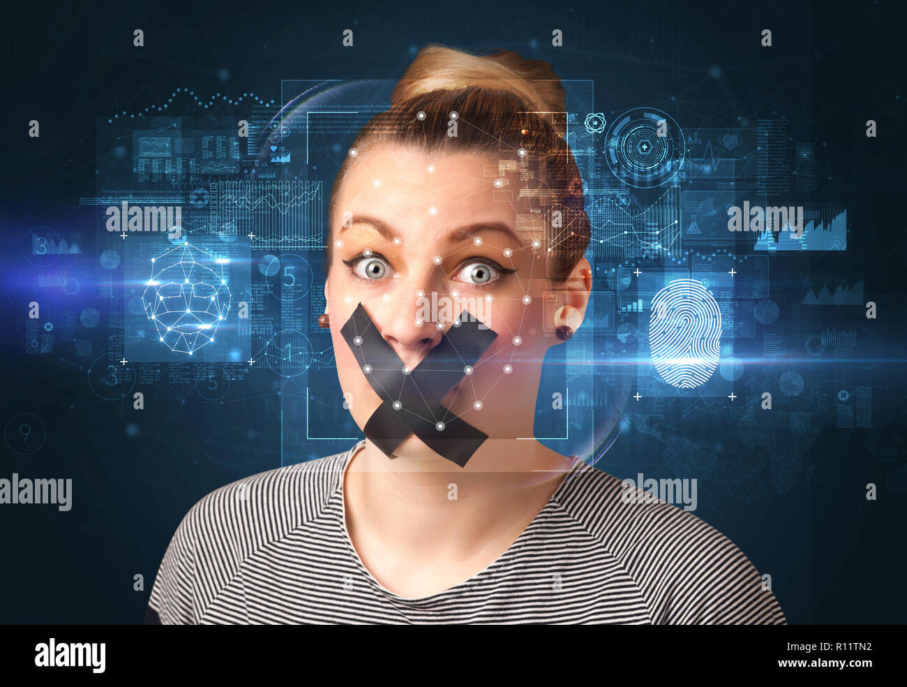 Biometric verification - face and fingerprint detection concept Stock ...