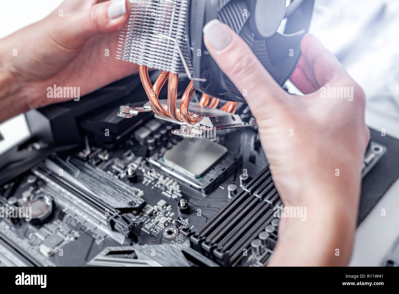 Installing or repair the air cooling system of the PC processor Stock ...