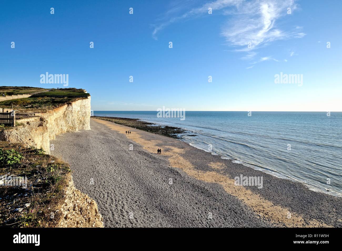 The eroding chalk coastline at Birling Gap East Sussex England UK Stock ...