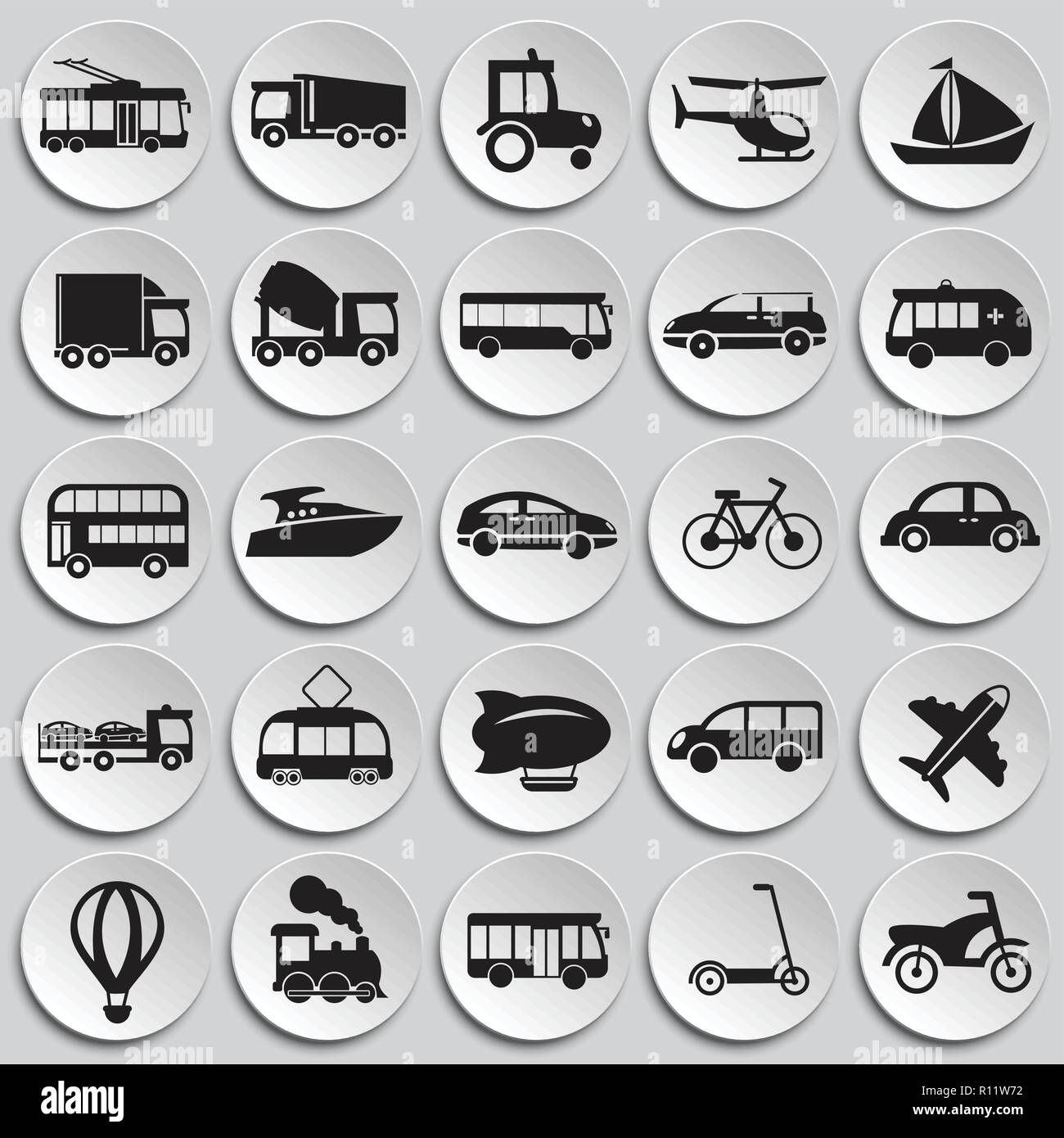 Transportation and vehicles set on plates background Stock Vector Image ...