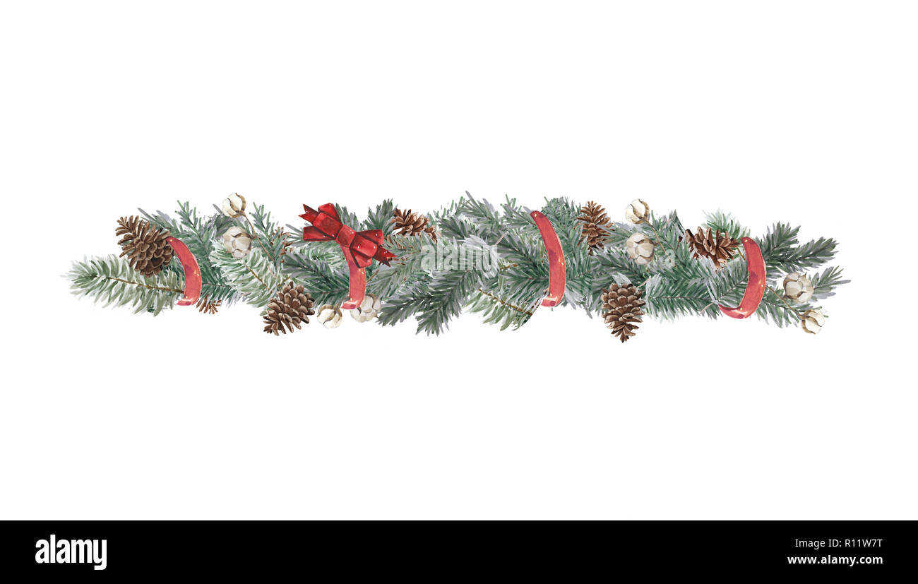 christmas border design elements, floral garland Stock Photo - Alamy