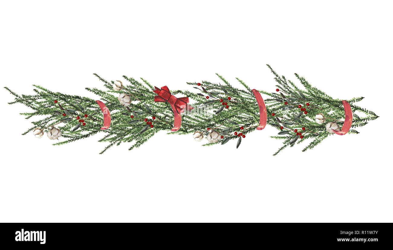 christmas border design elements, floral garland Stock Photo - Alamy