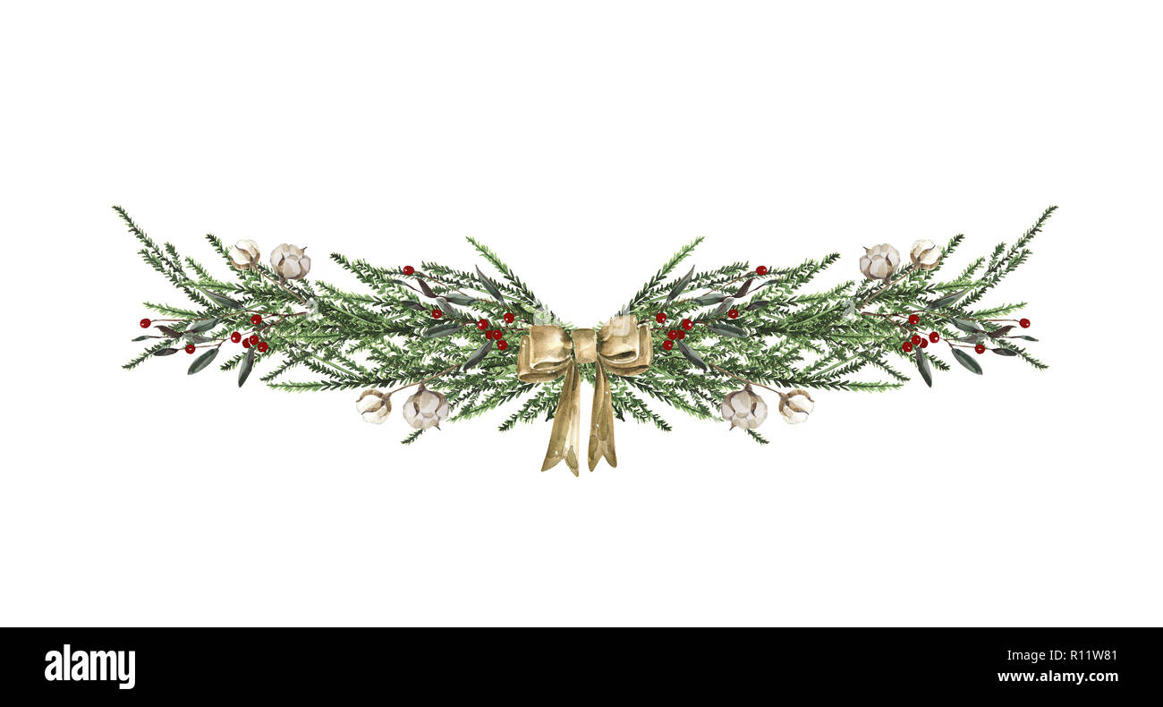 christmas border design elements, floral garland Stock Photo - Alamy