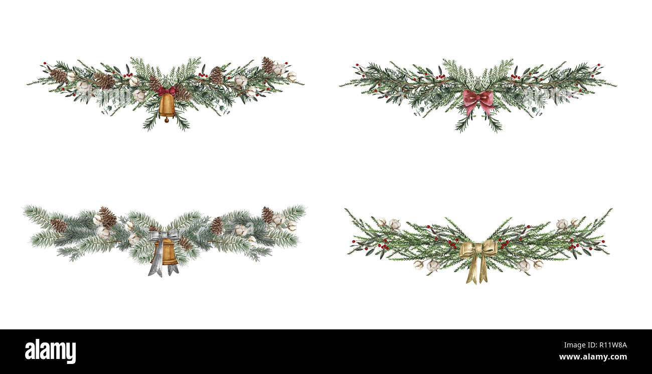 christmas border design elements, floral garland Stock Photo - Alamy