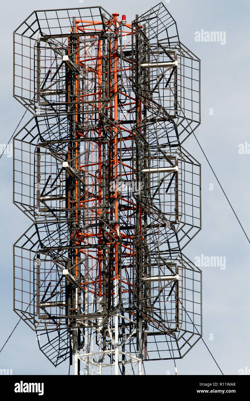 Detailed photo of an antenna on the top of a communication tower Stock ...