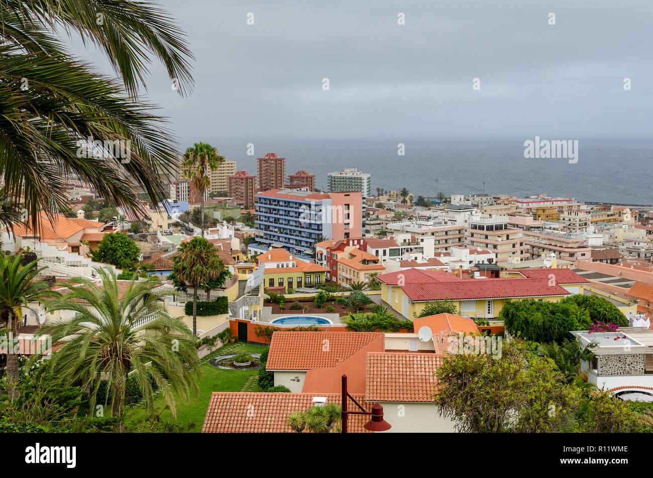 residential buildings in front of the ocean, puerto de la cruz ...