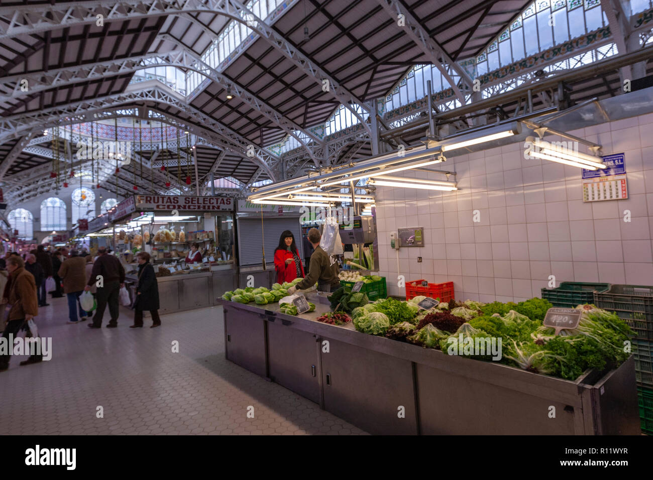 Lettuce and vegetable stall in Mercado Central de Valencia, Valencian ...