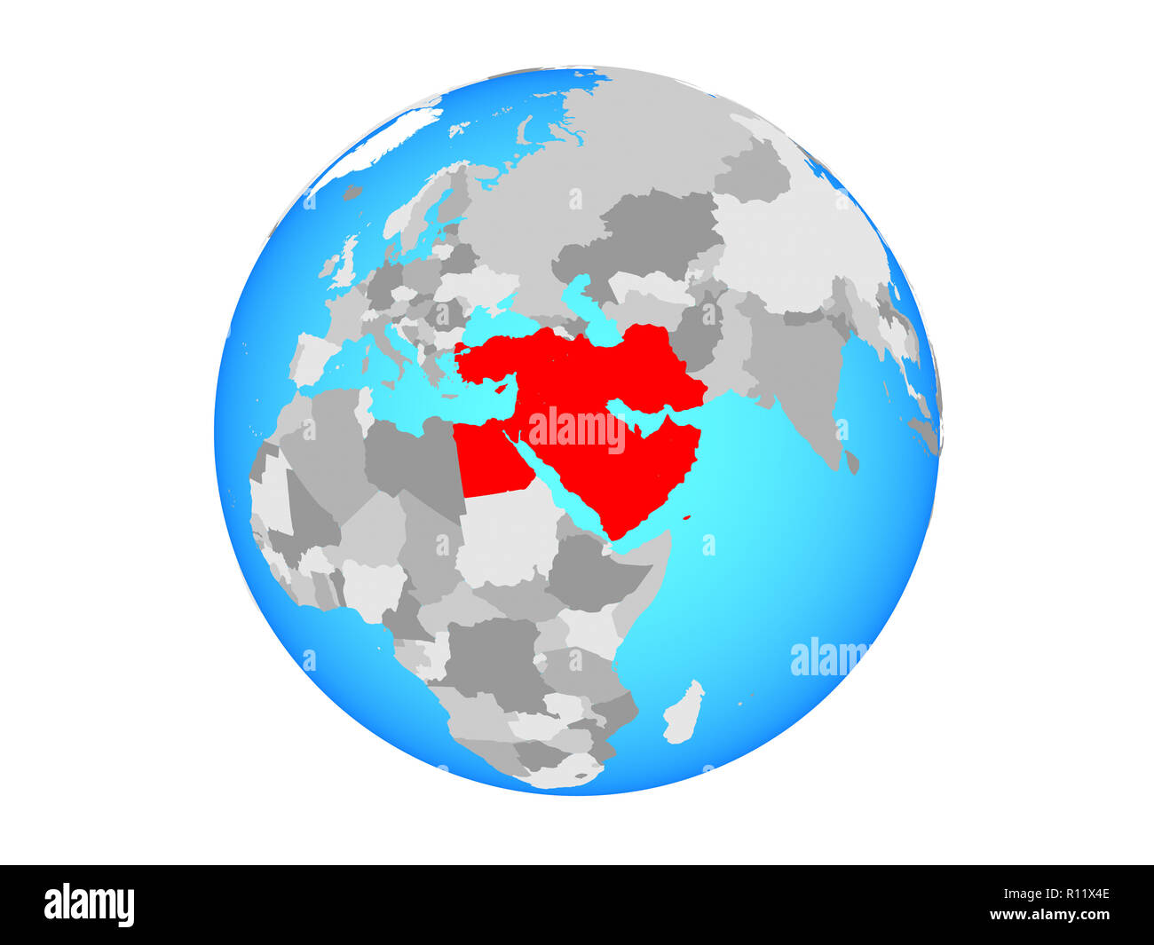 Middle East on blue political globe. 3D illustration isolated on white ...