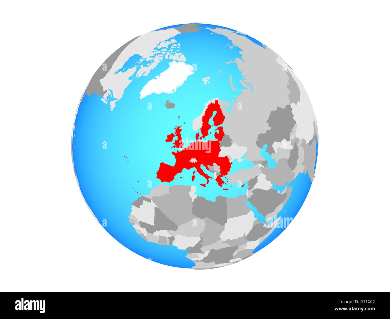 European Union on blue political globe. 3D illustration isolated on ...