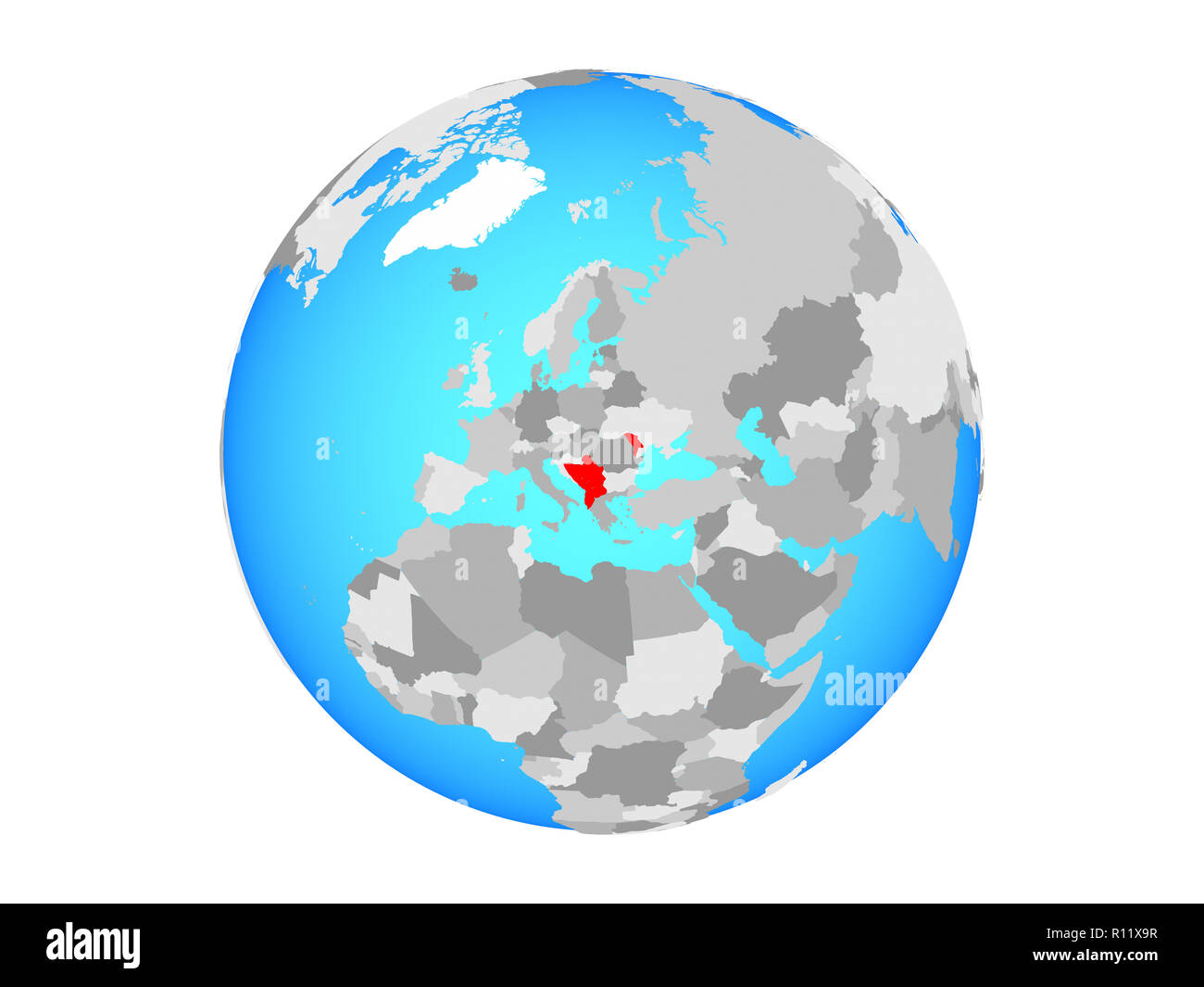 CEFTA countries on blue political globe. 3D illustration isolated on ...