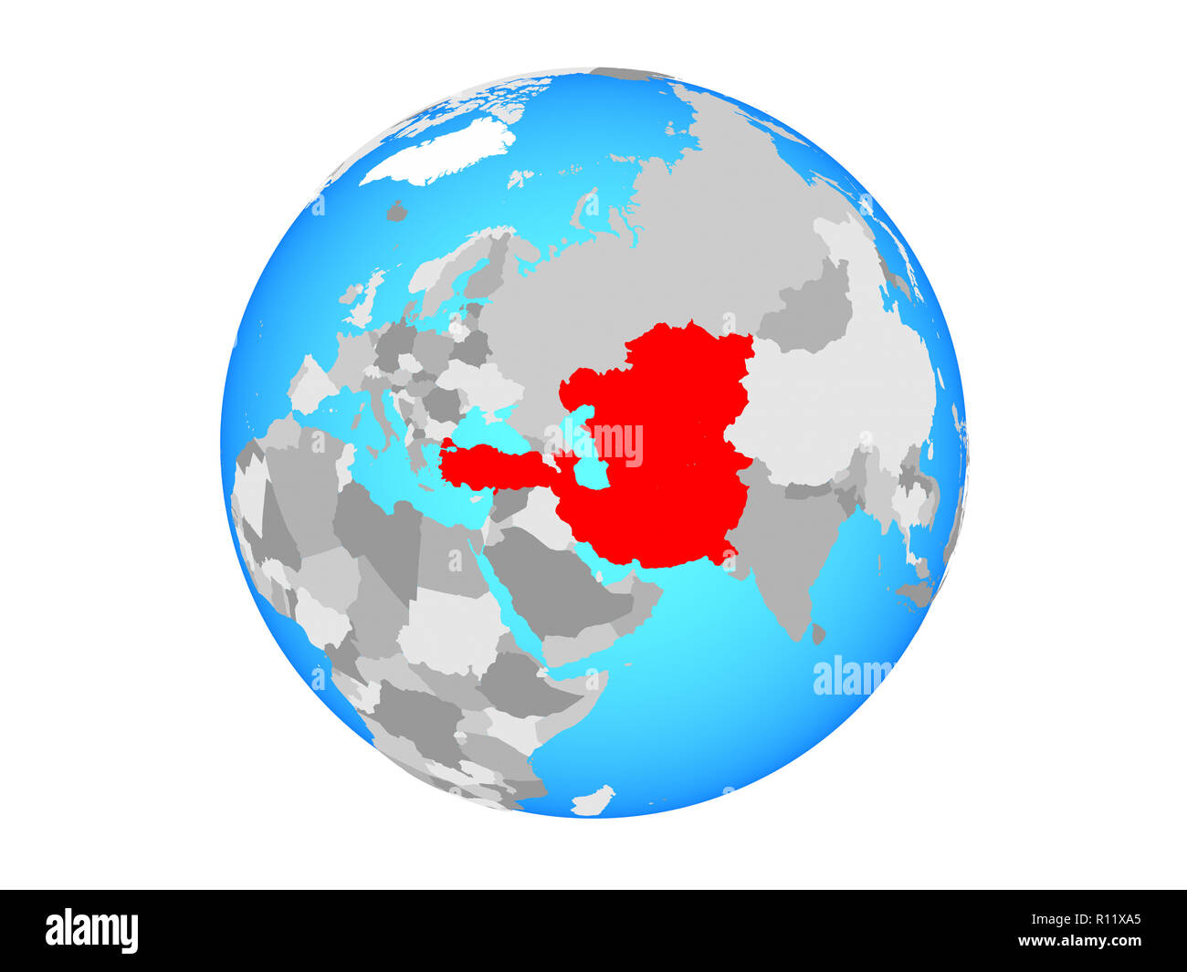 ECO member states on blue political globe. 3D illustration isolated on ...