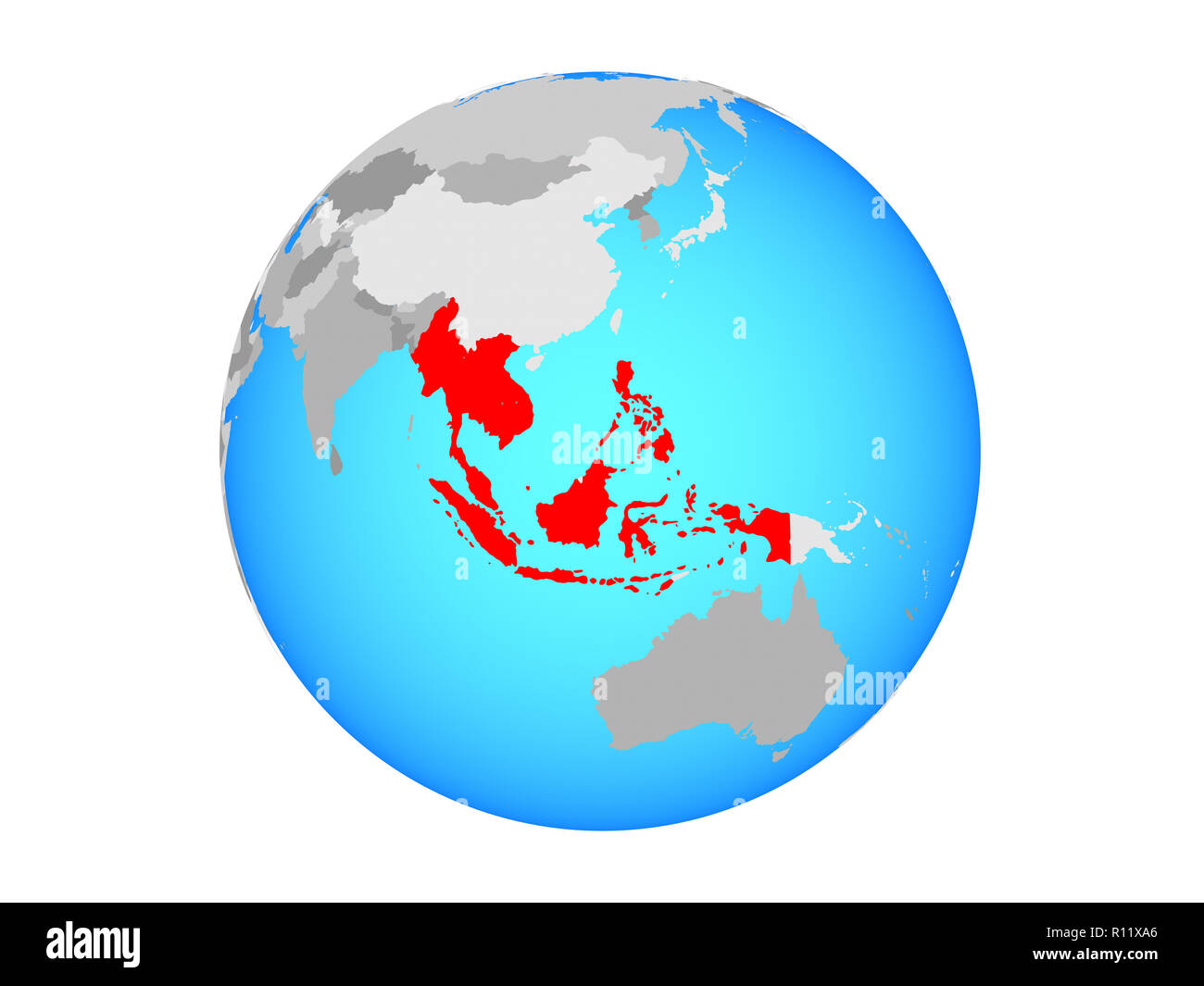 ASEAN memeber states on blue political globe. 3D illustration isolated ...