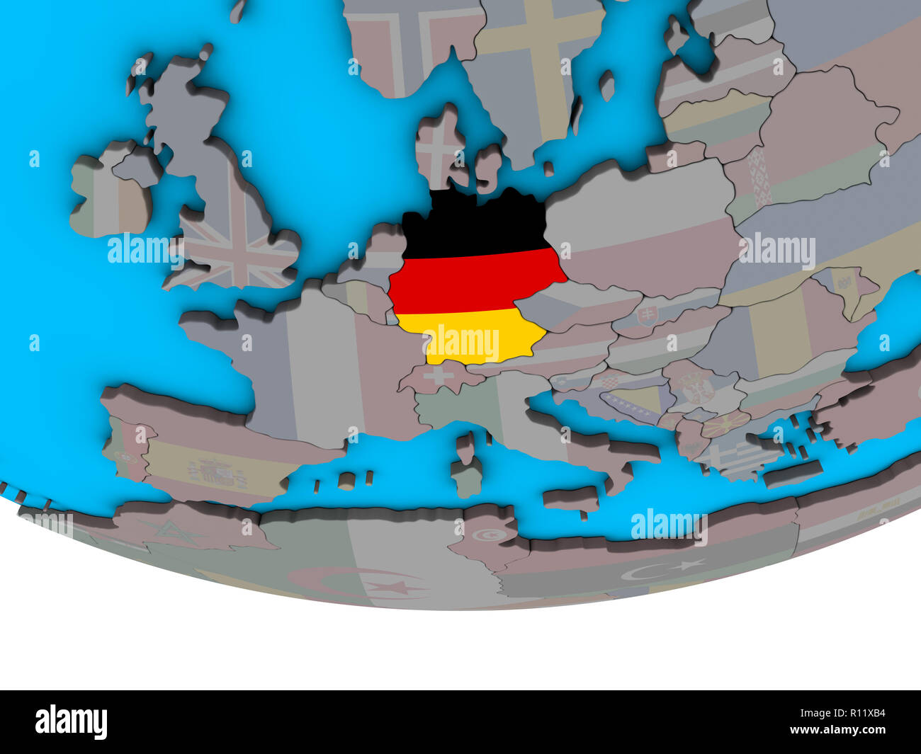 Germany with embedded national flag on simple political 3D globe. 3D ...