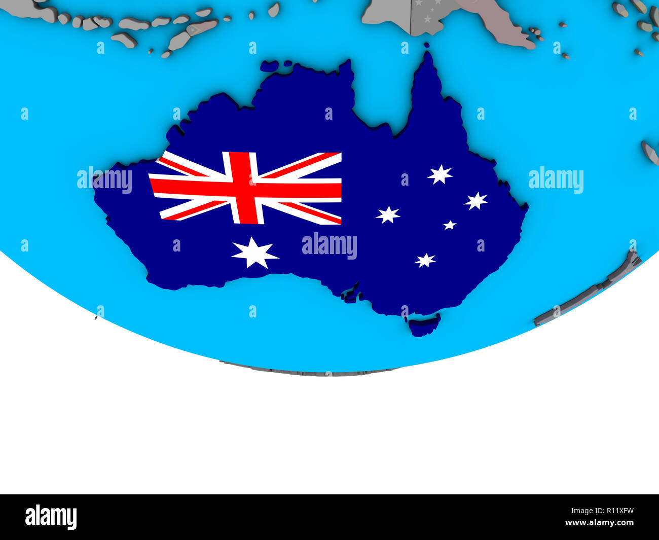 Australia with embedded national flag on simple political 3D globe. 3D ...