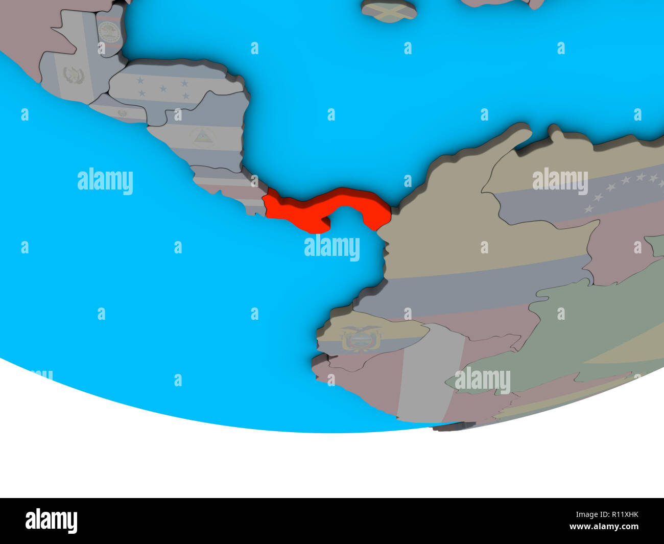 Panama with embedded national flag on simple political 3D globe. 3D ...
