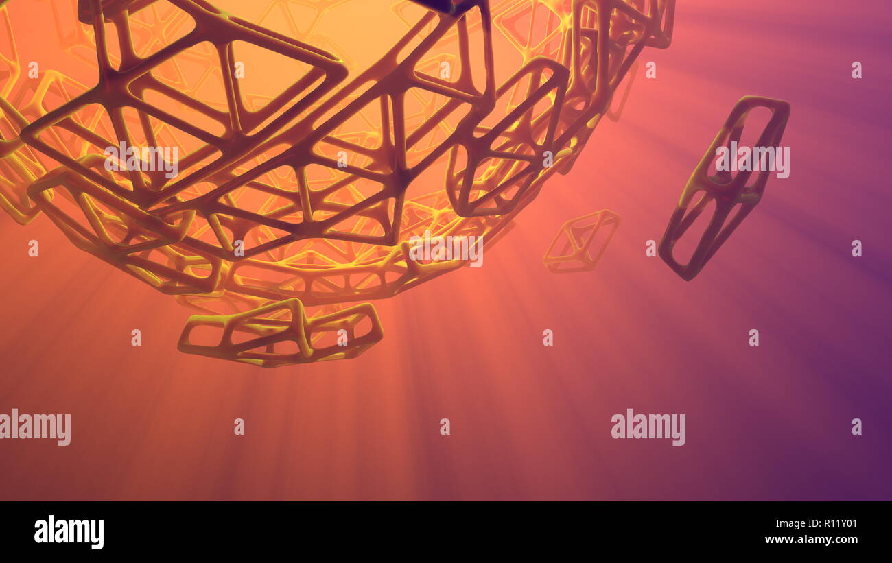 Abstract 3d rendering concept of high poly sphere with chaotic mesh ...