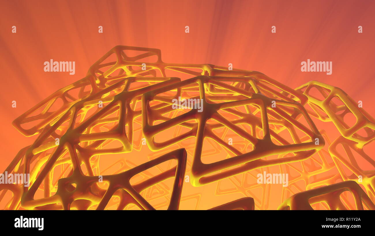 Abstract 3d rendering concept of high poly sphere with chaotic mesh ...