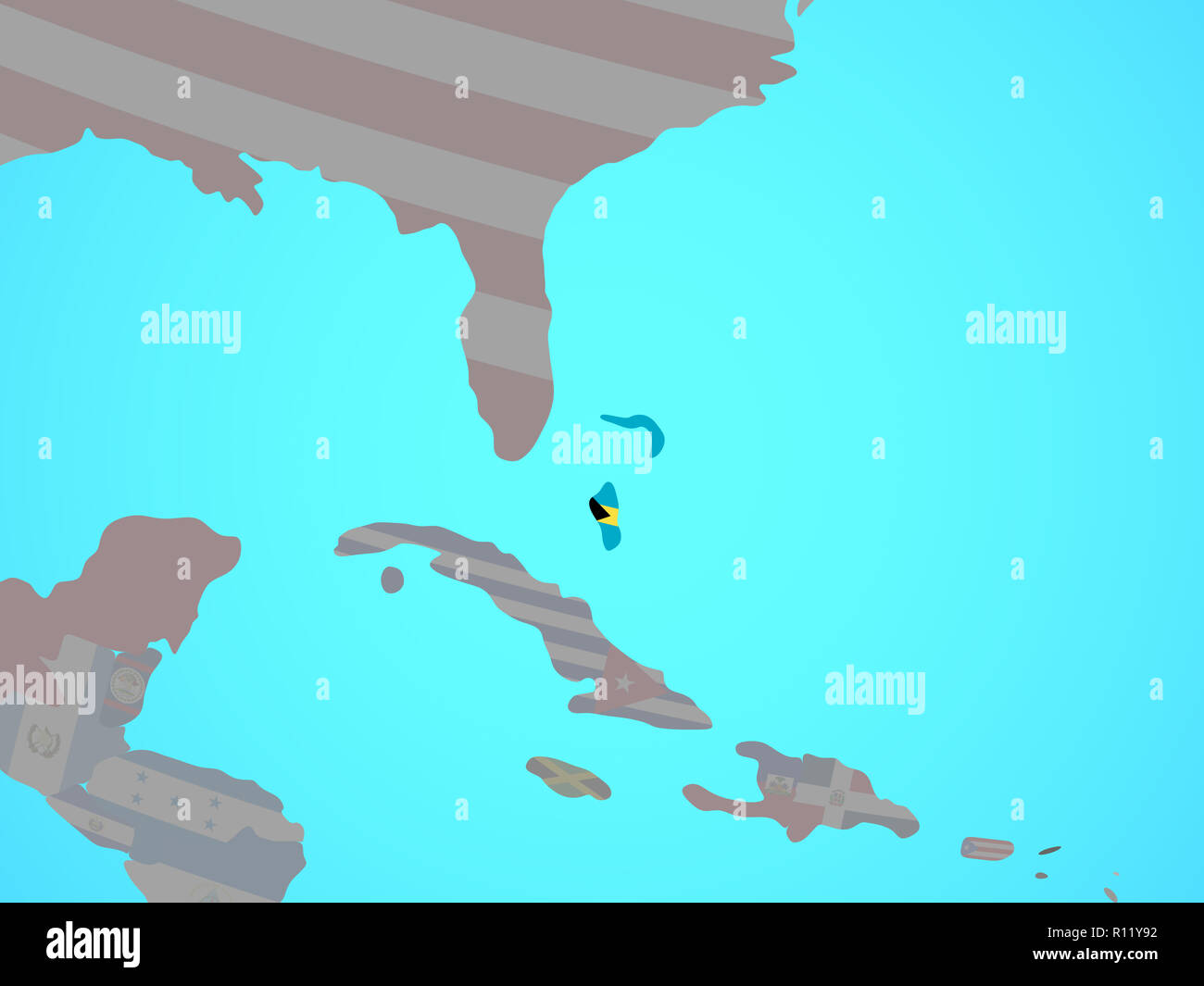 Bahamas with national flag on blue political globe. 3D illustration ...