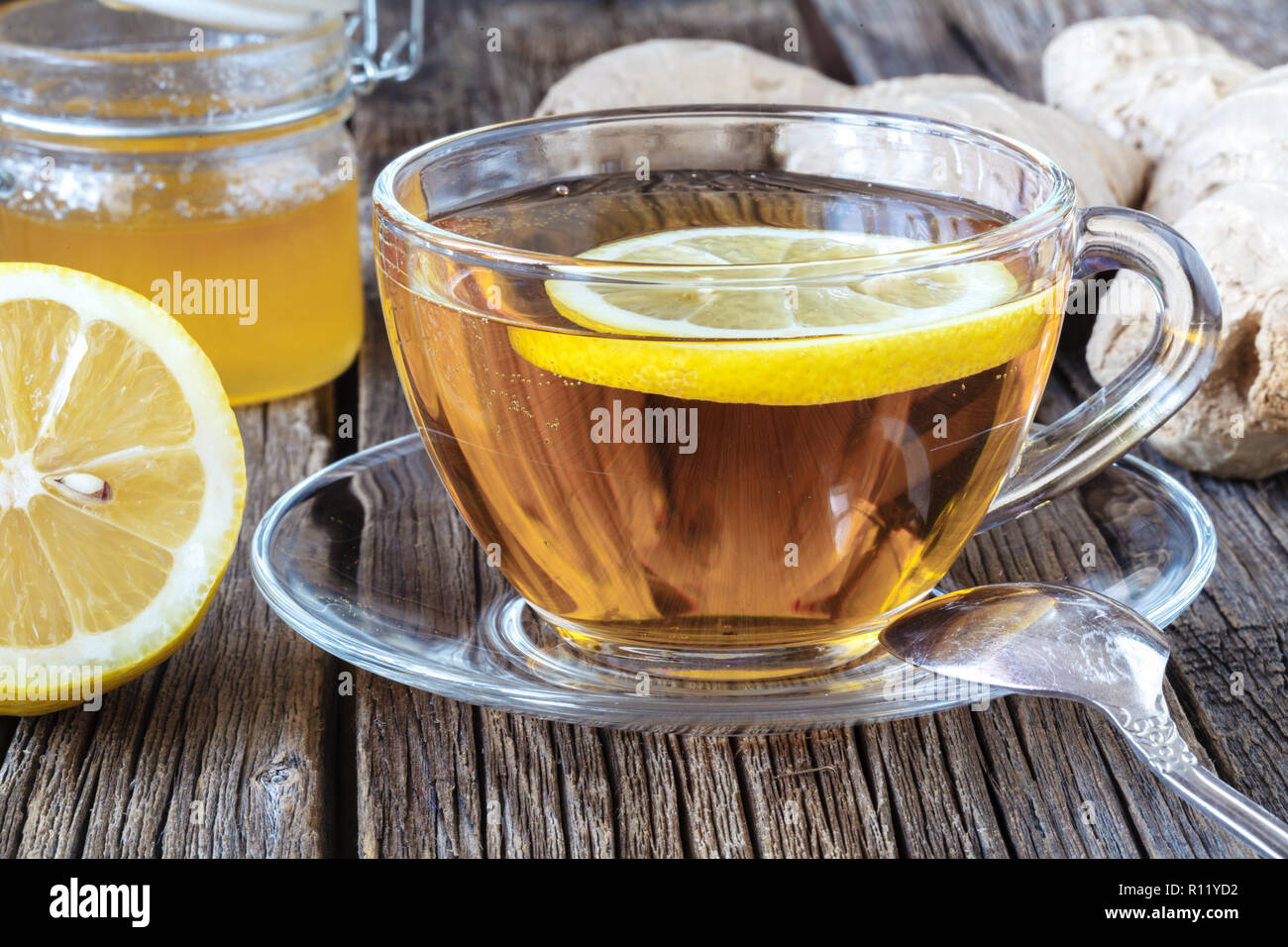 Green tea with sliced lemon Stock Photo - Alamy