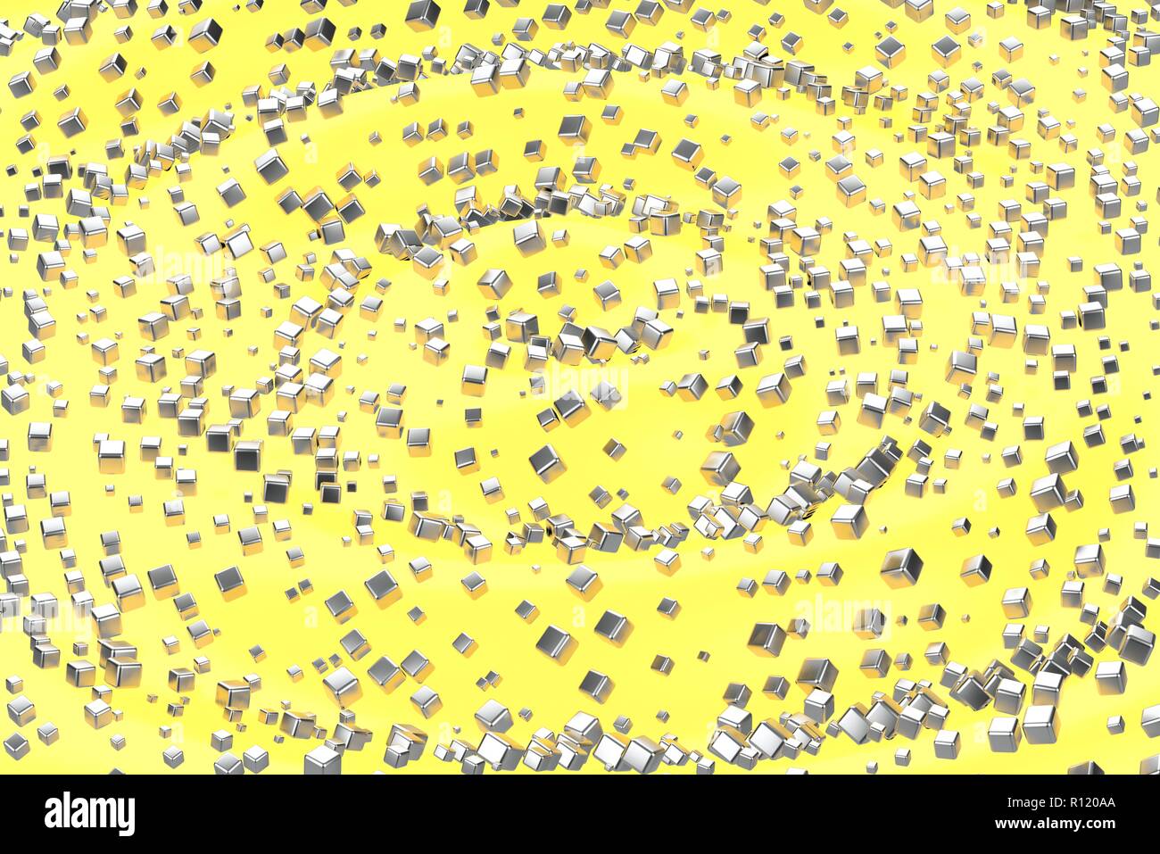 Silver or white gold platinum blocks cubes over light yellow wave ...