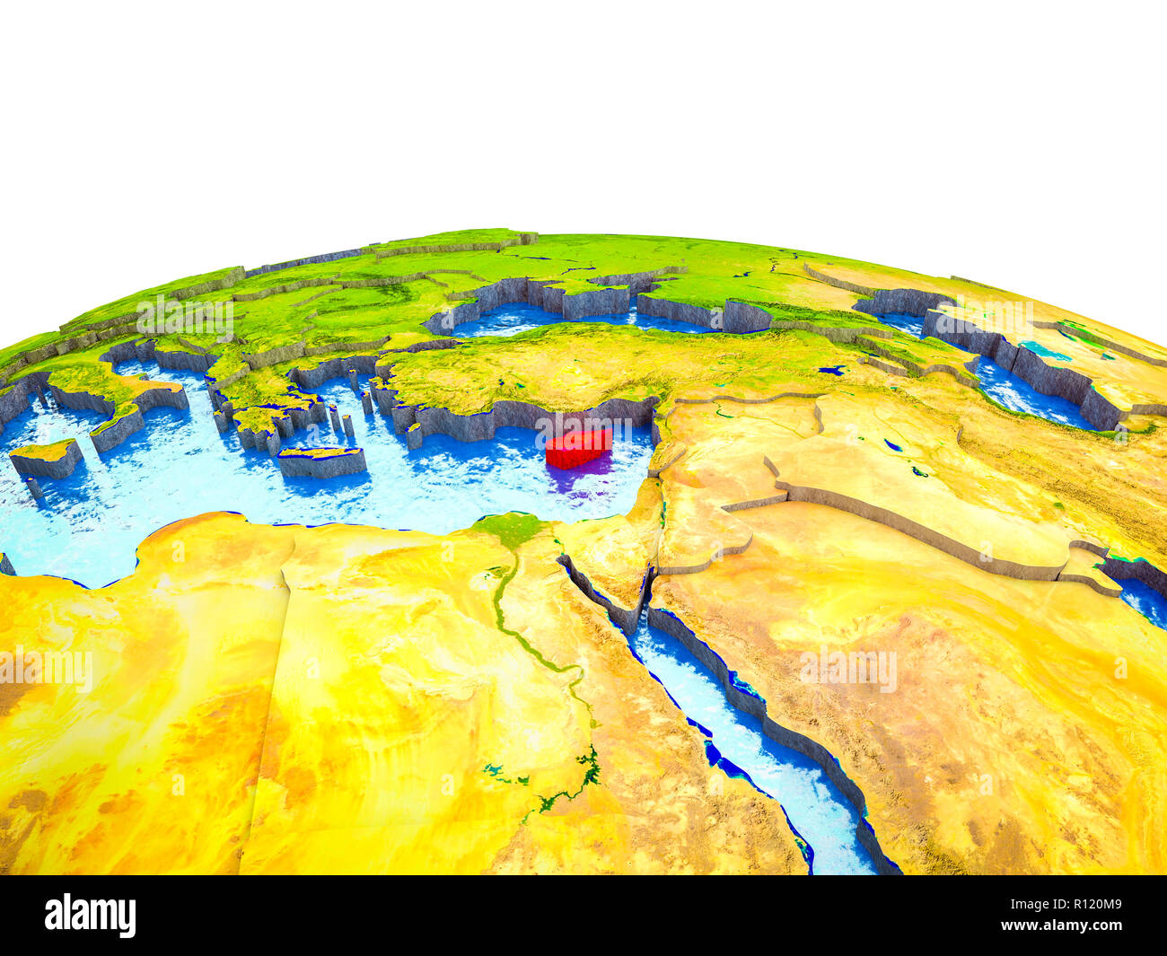 Cyprus on 3D Earth with visible countries and blue oceans with waves ...