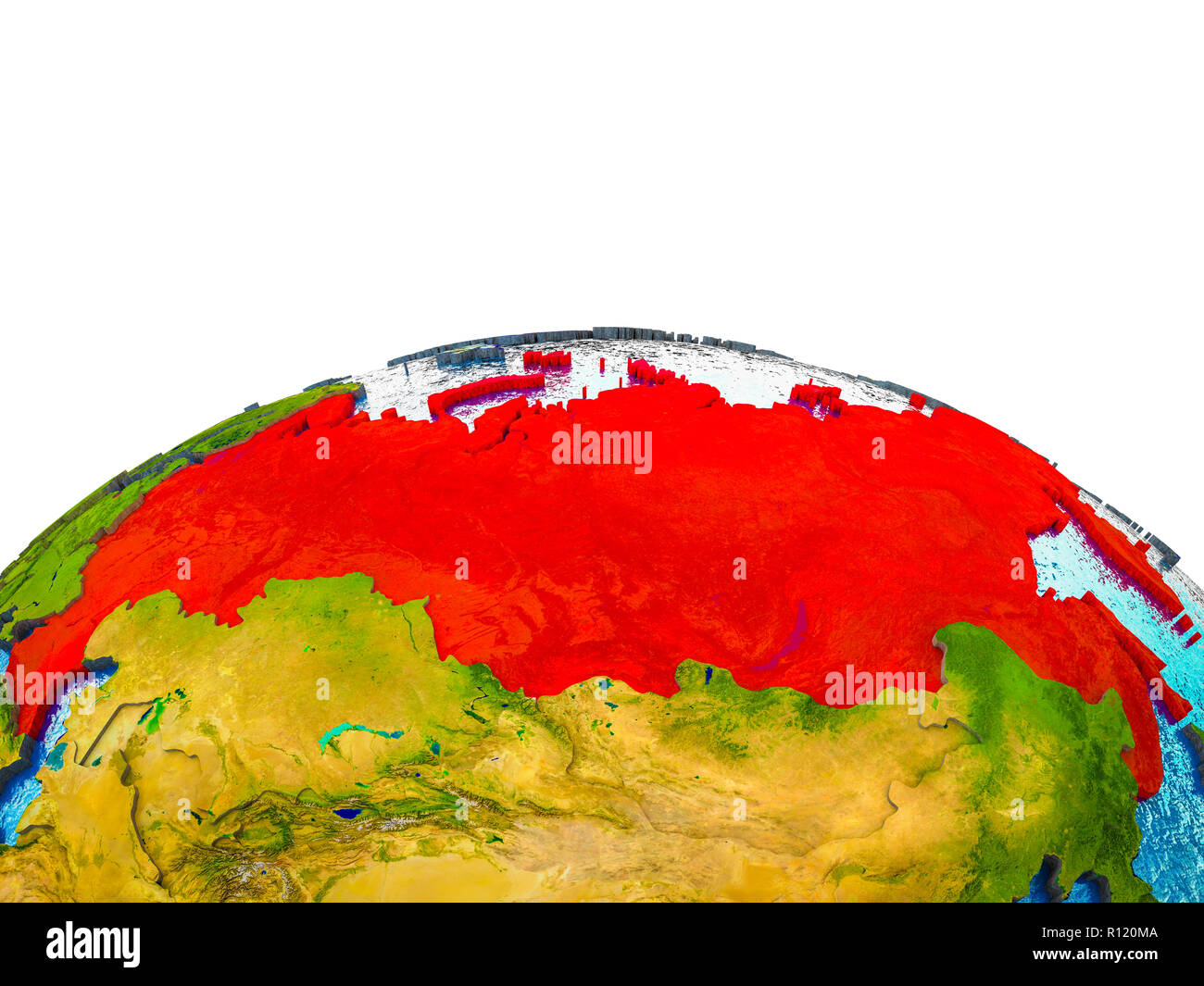 Russia on 3D Earth with visible countries and blue oceans with waves ...