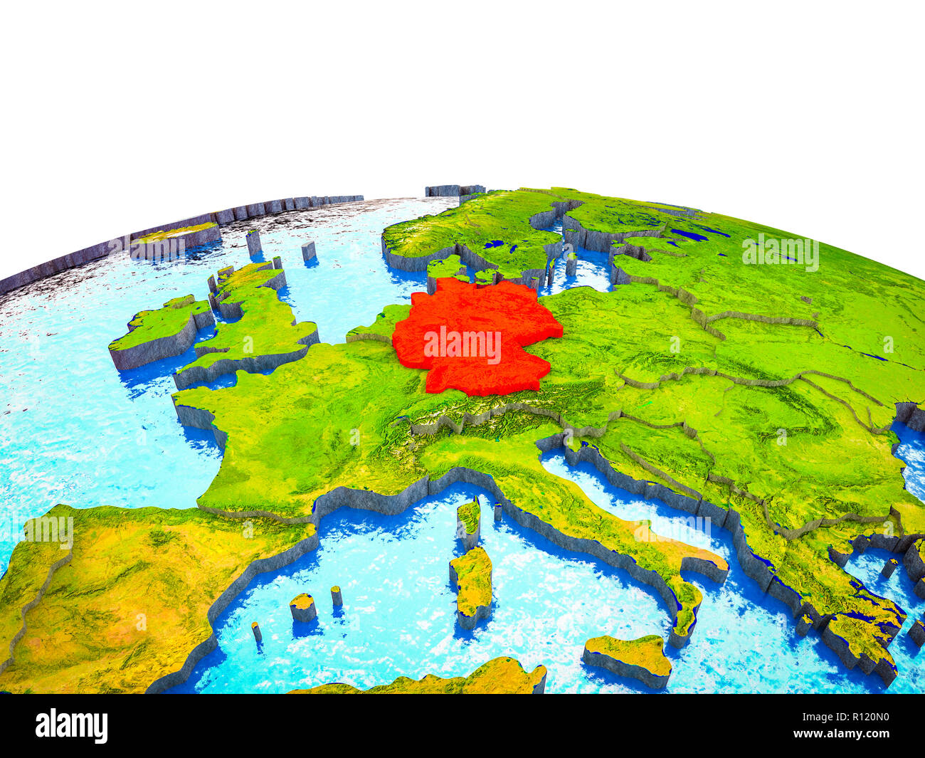 Germany on 3D Earth with visible countries and blue oceans with waves ...