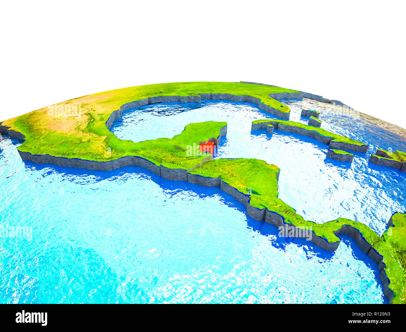 Belize on 3D Earth with visible countries and blue oceans with waves ...