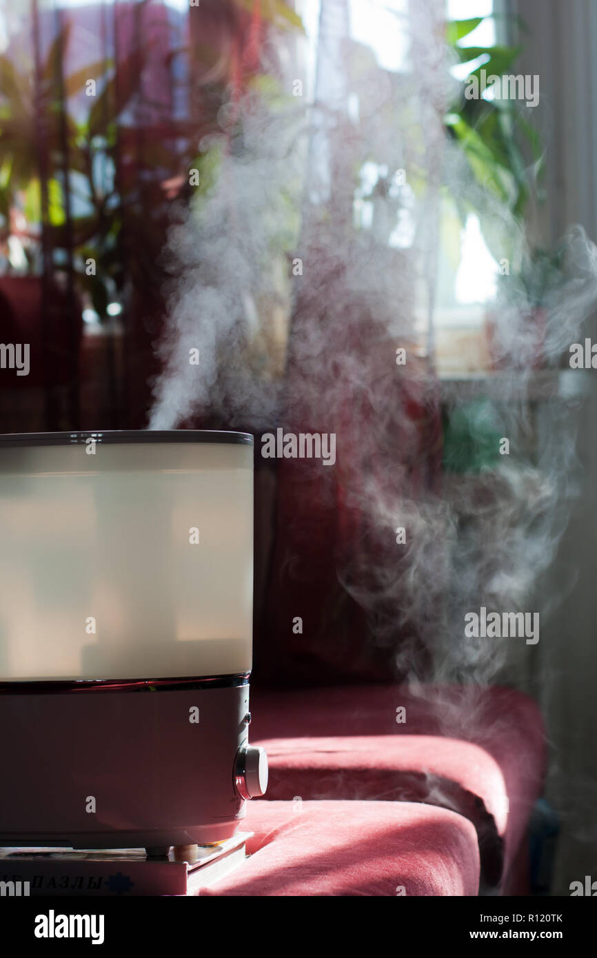 Humidifier spreading steam into the living room Stock Photo - Alamy