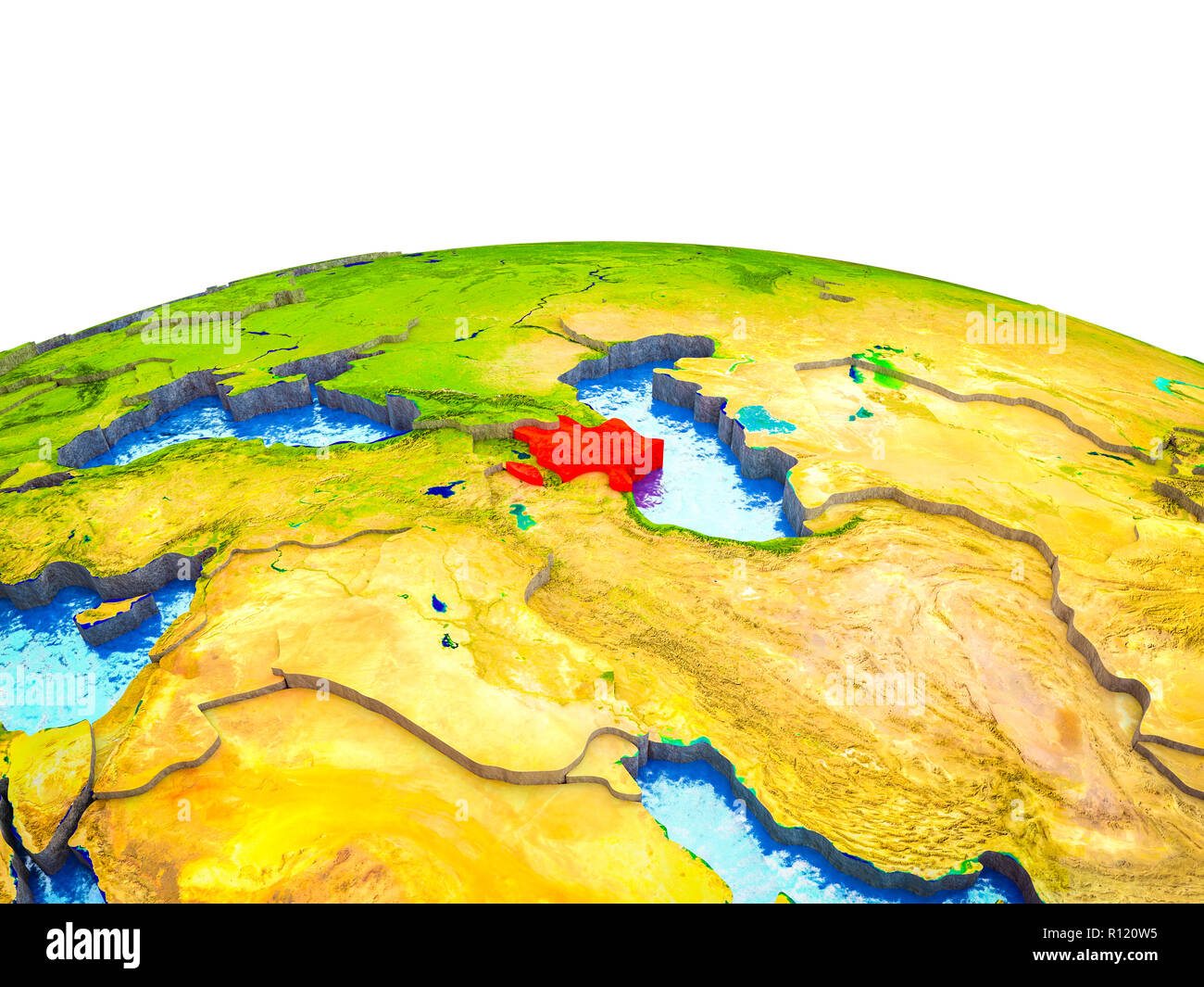 Azerbaijan on 3D Earth with visible countries and blue oceans with ...