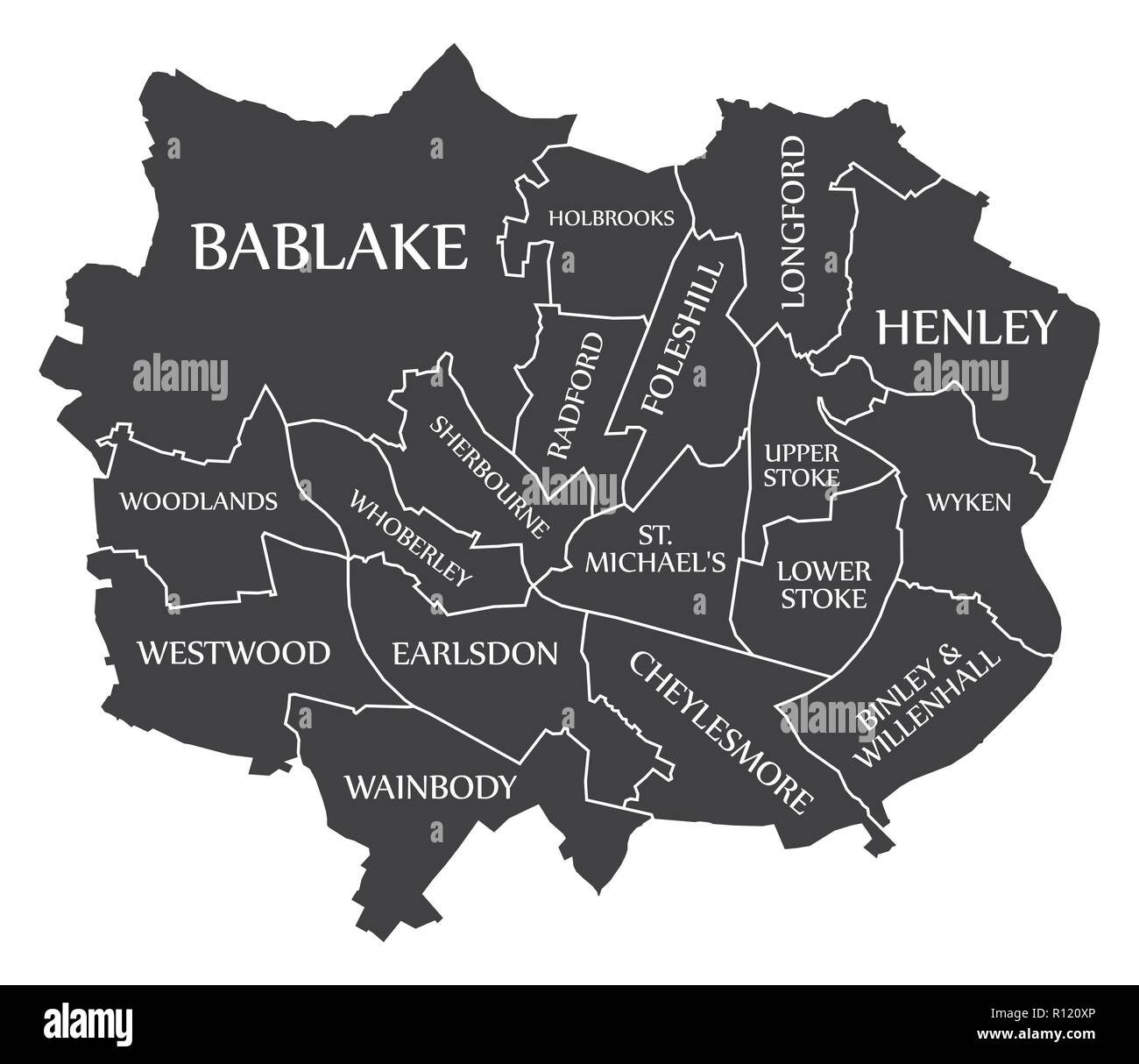 Coventry City Map England UK labelled black illustration Stock Vector ...