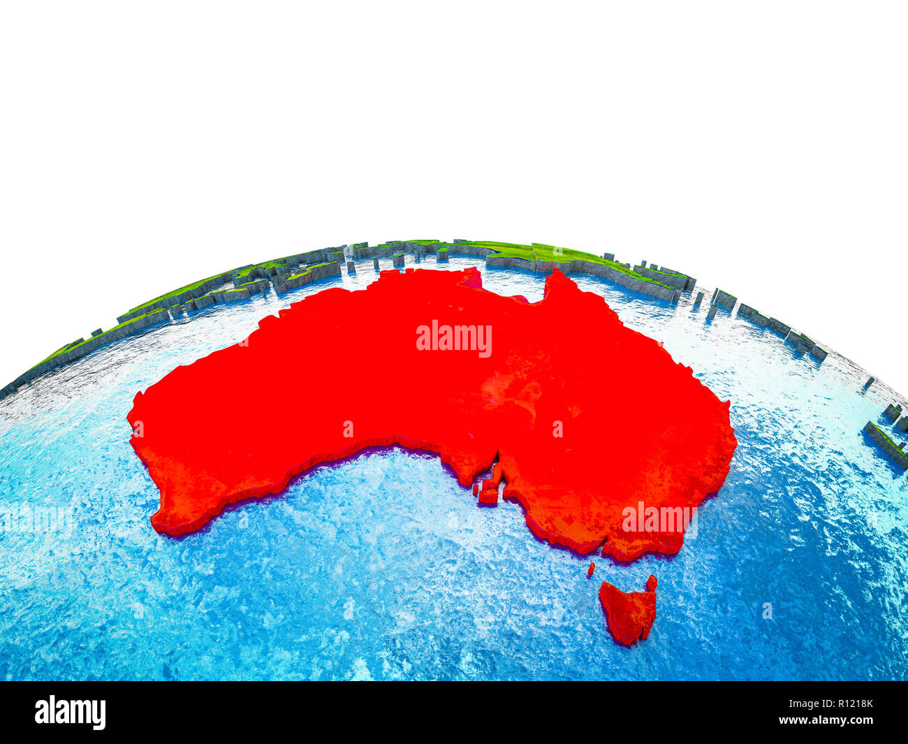 Australia on 3D Earth with visible countries and blue oceans with waves ...