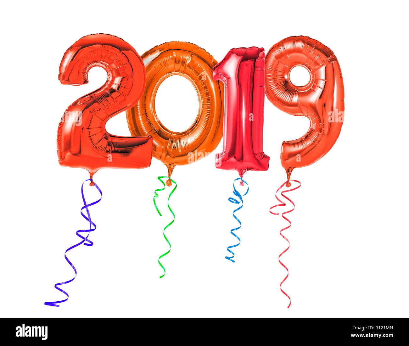 Red balloons with ribbon - Number 2019 Stock Photo - Alamy