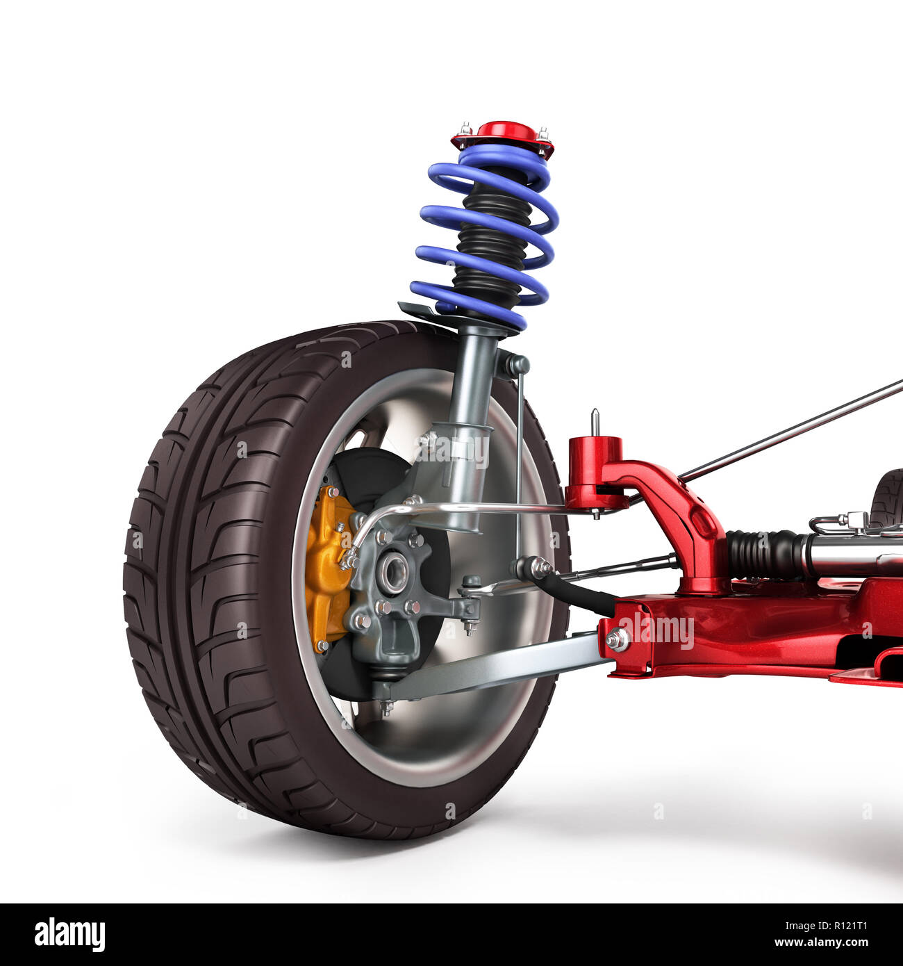 car suspension separately from the car isolated on white 3d ...