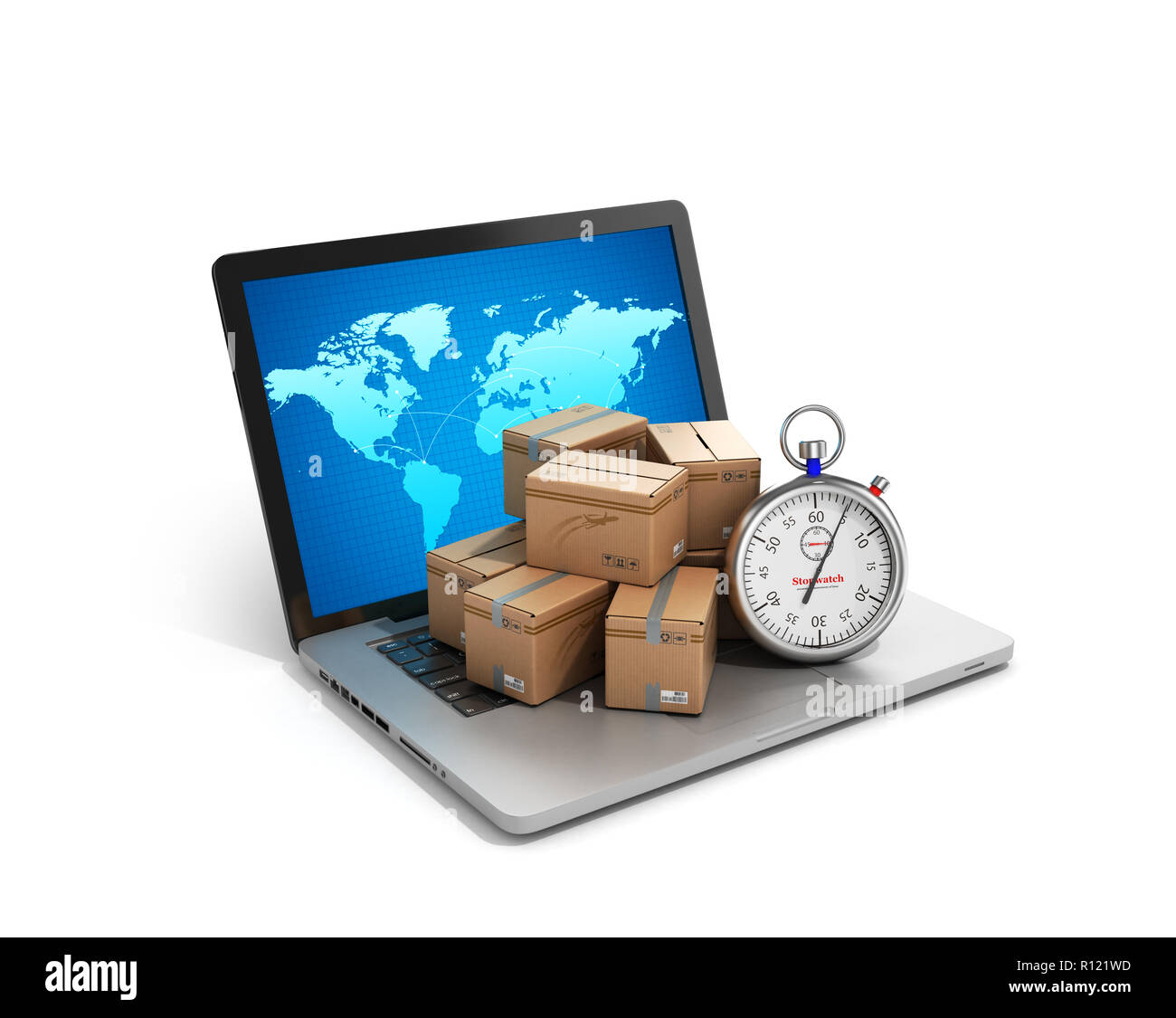 cardboard boxes package parcels and laptop - Logistic, cargo, delivery ...