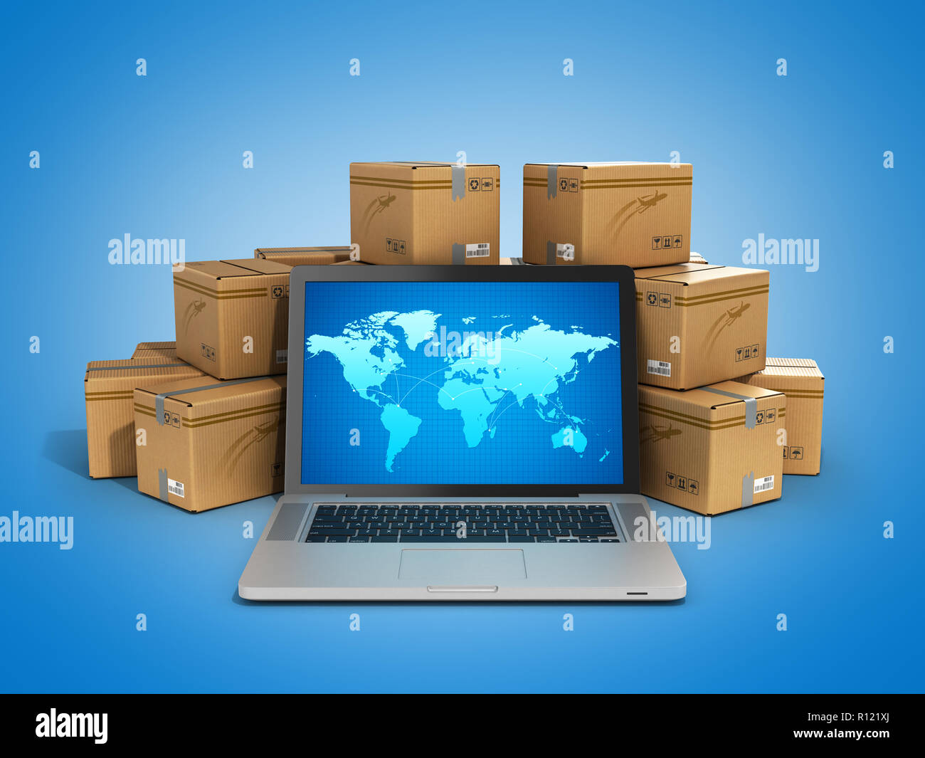 cardboard boxes package parcels and laptop - Logistic, cargo, delivery ...