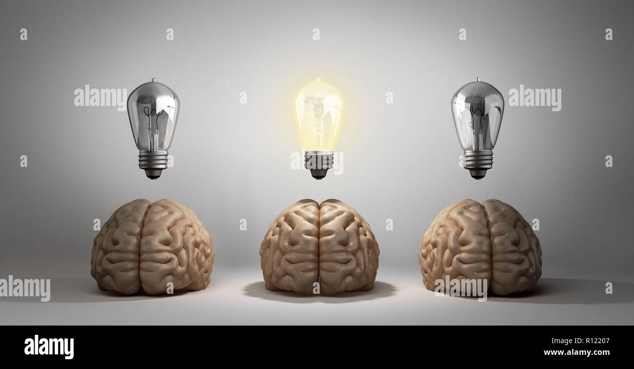 concept idea arose three brain lie on the floor and one of them emits ...